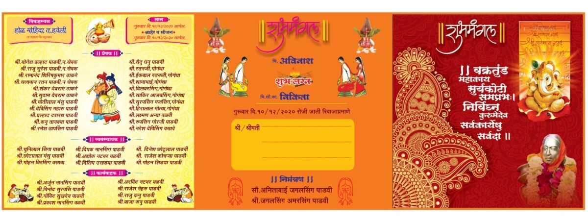 3 Fold Multicolour Wedding Invitation Card CDR File | Editable Multi ...